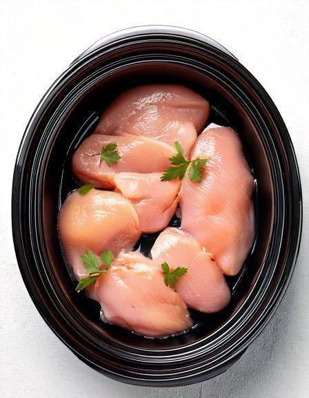 Put raw chicken breasts in a slow cooker with these 4 ingredients. It’s ...